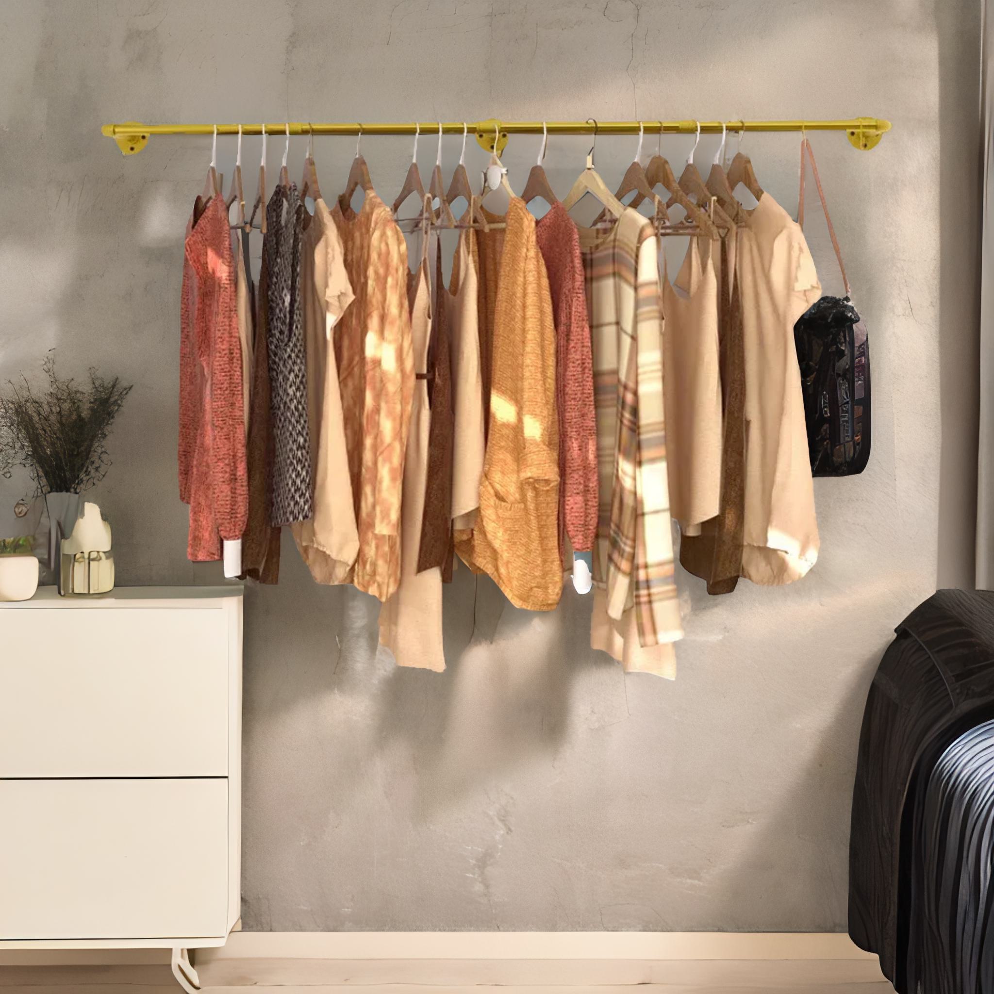 Adjustable Heavy Duty Pipe Wall Mounted Hanging Rail Gold | Shop Now ...