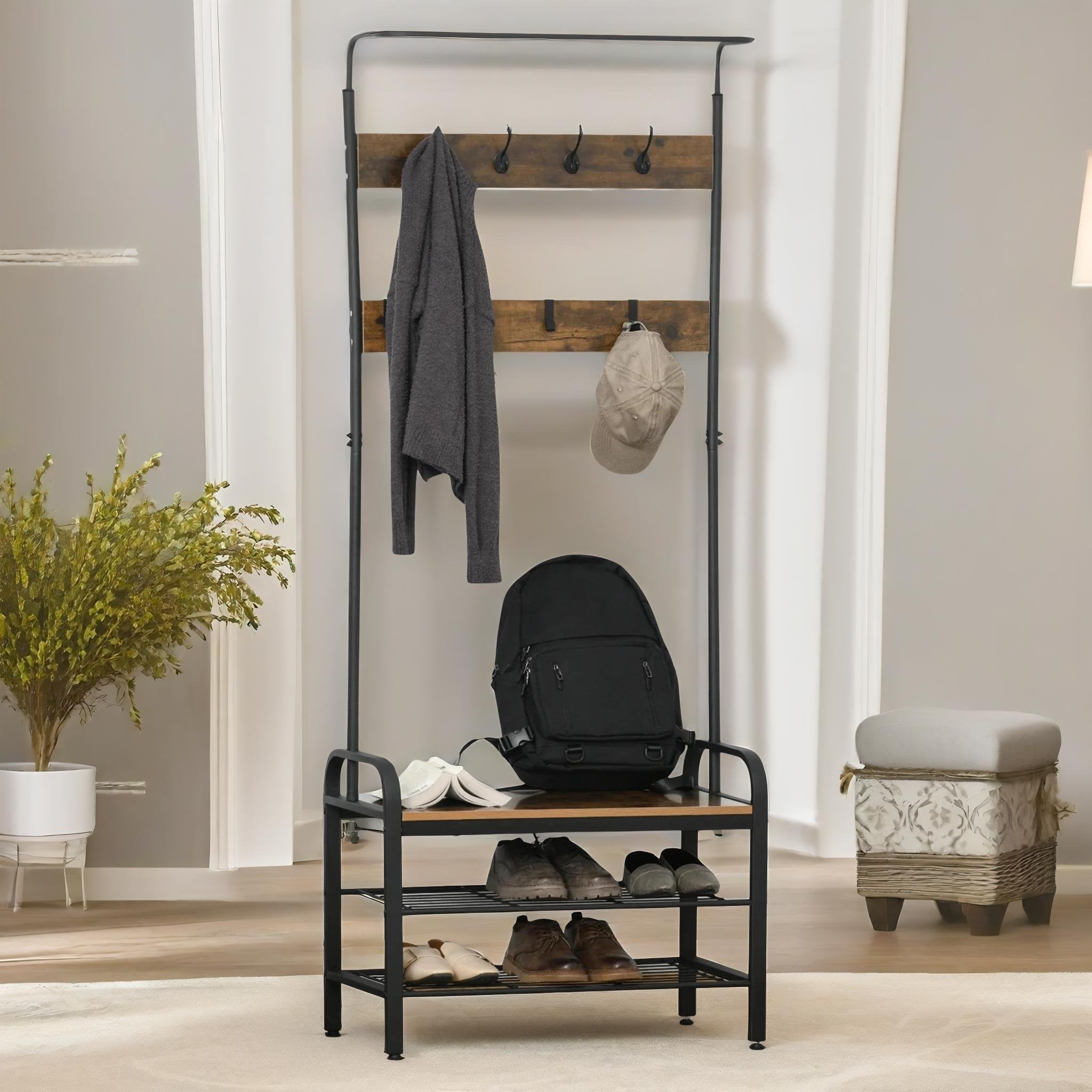 Coat Rack Stand With 2 Shelves, Coat And Shoe Storage Hallway, Storage ...