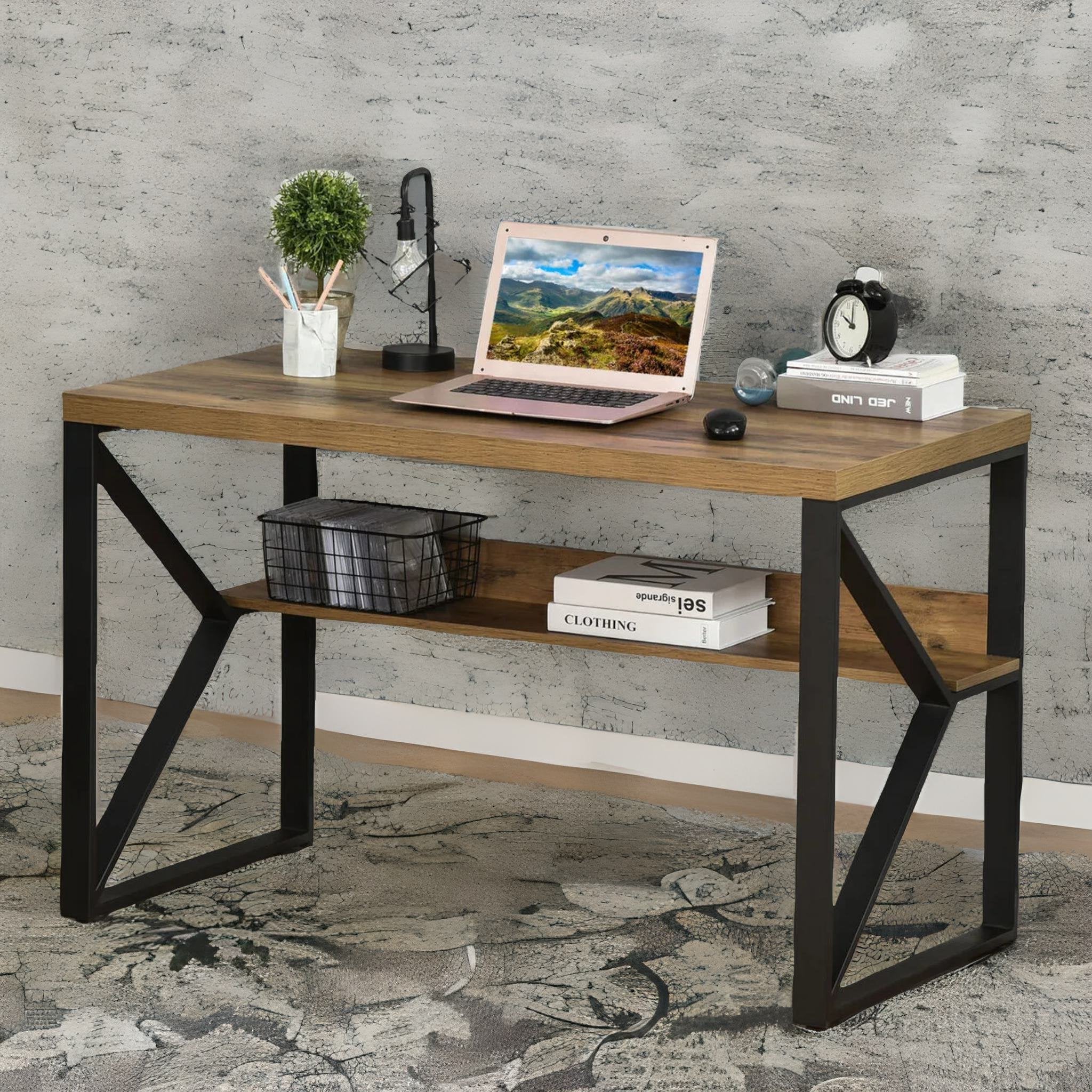 120CM Wide Computer Desk With Metal Frame, Large Office Desk, Writing ...